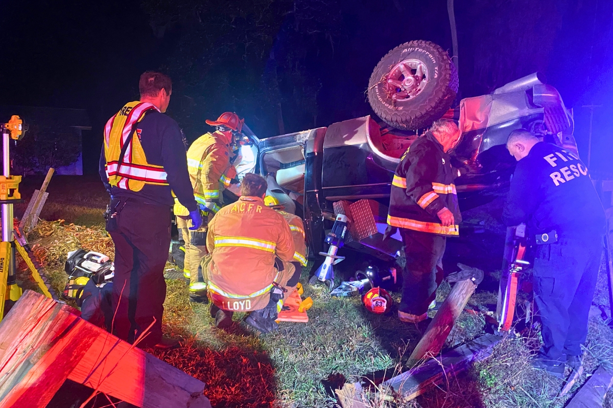 Firefighters extricate man from pickup rollover in Cross Creek