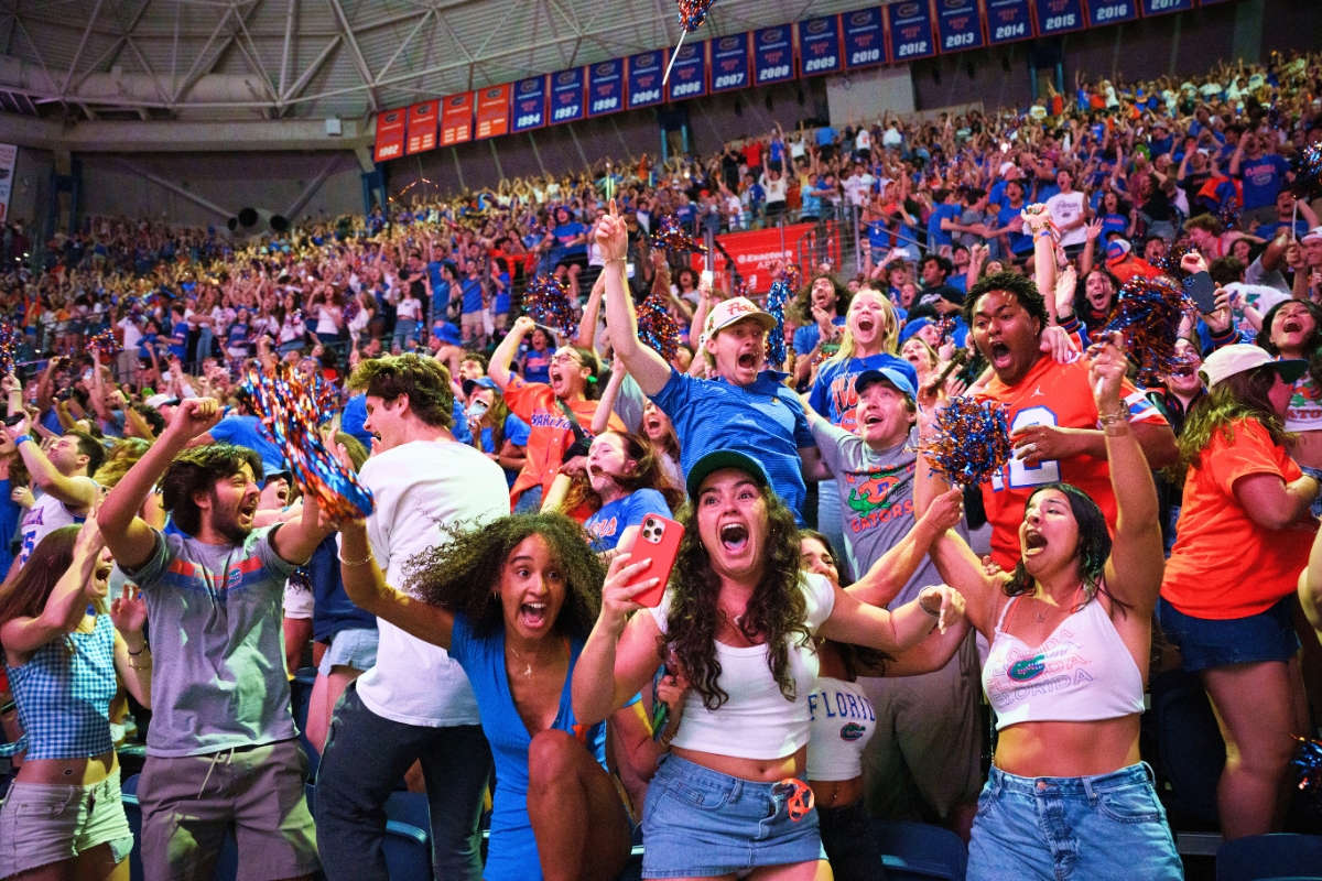 Florida fans celebrate Gators' basketball championship in O’Connell Center