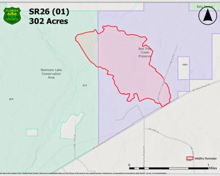 Florida Forest Service reports State Road 26 wildfire 60 percent contained